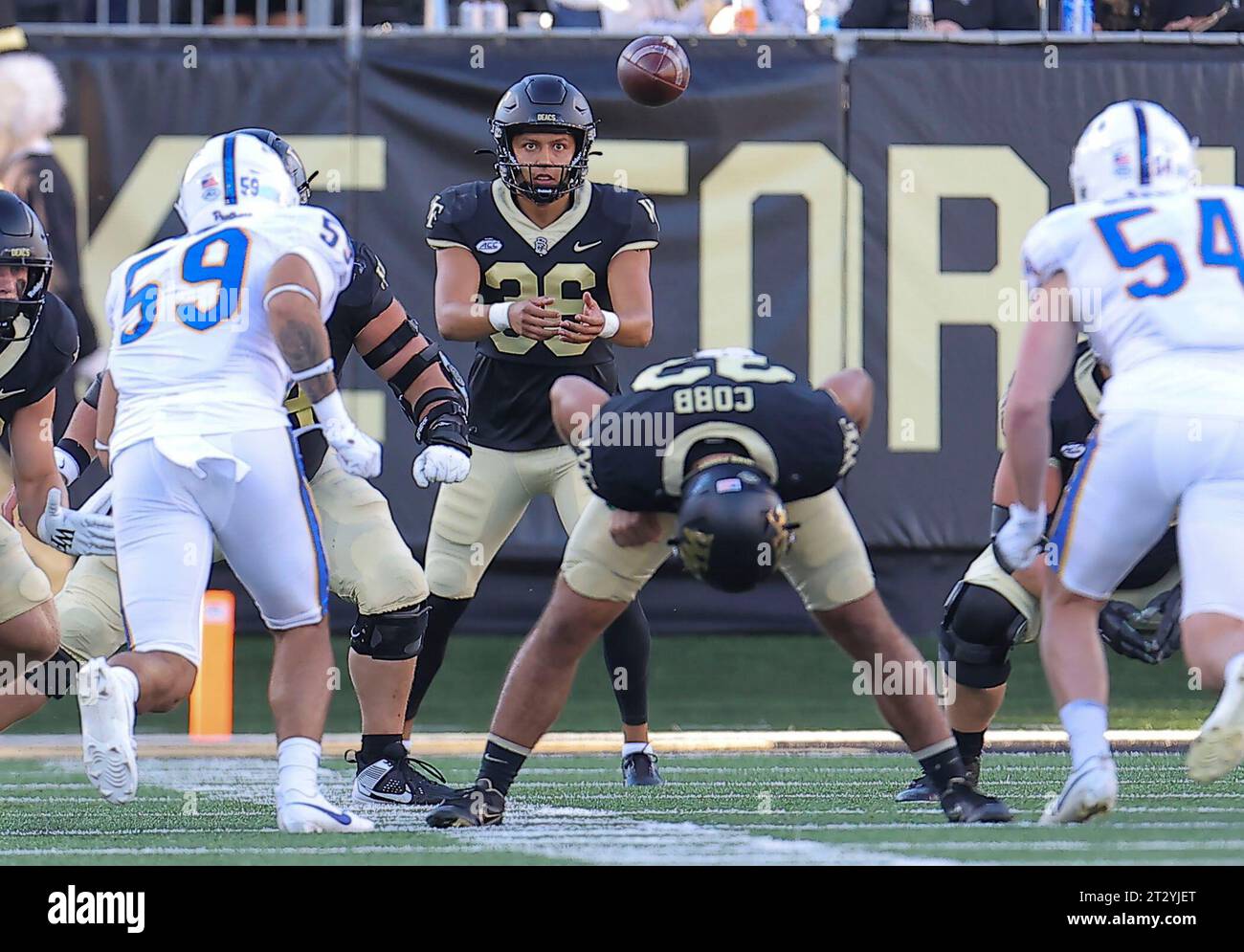 October 21, 2023: Wake Forest junior Ivan Mora (36) takes snap to punt ...