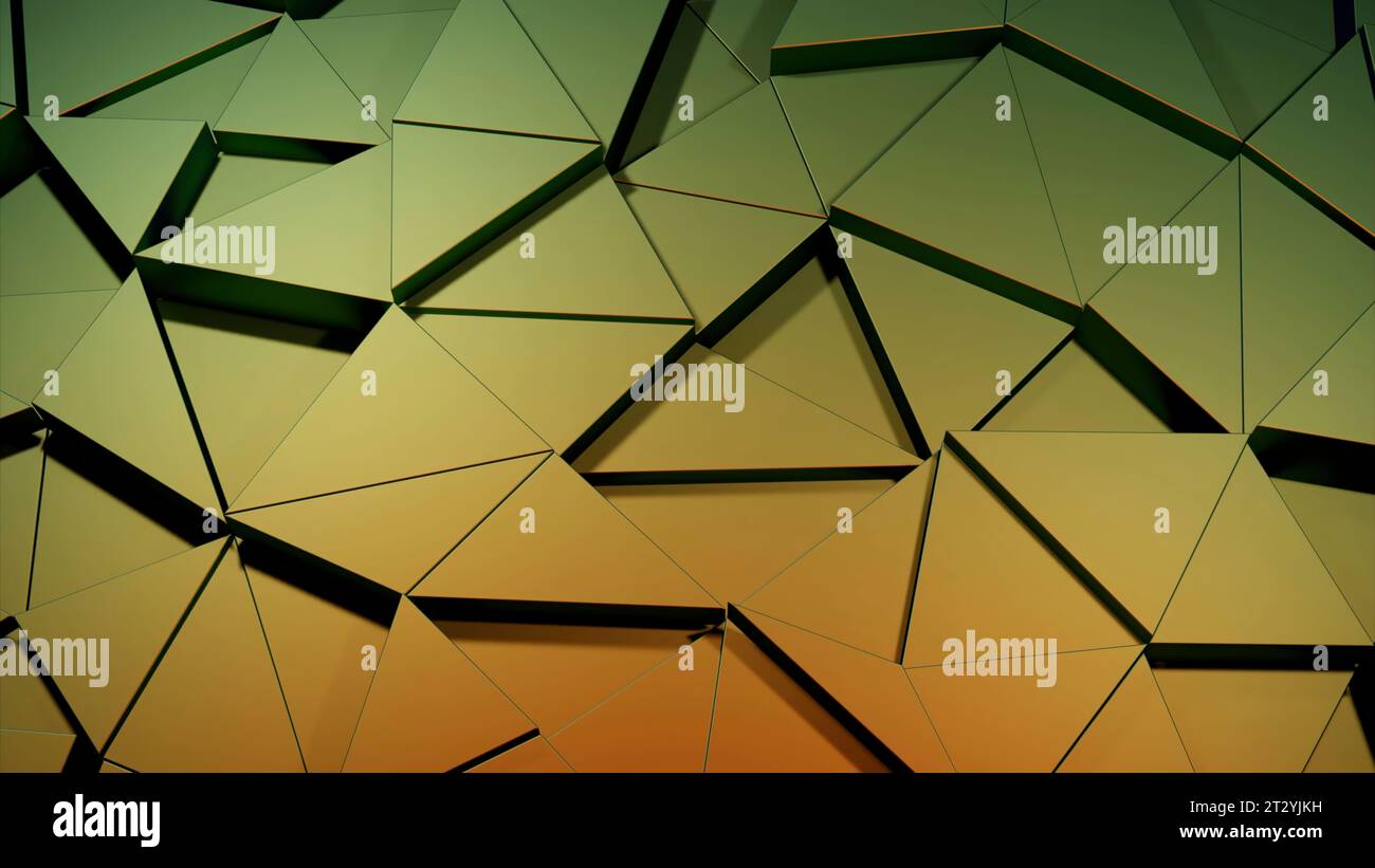 Relief background of green gradient triangles. Design. Abstract 3D surface animation with mosaic ...