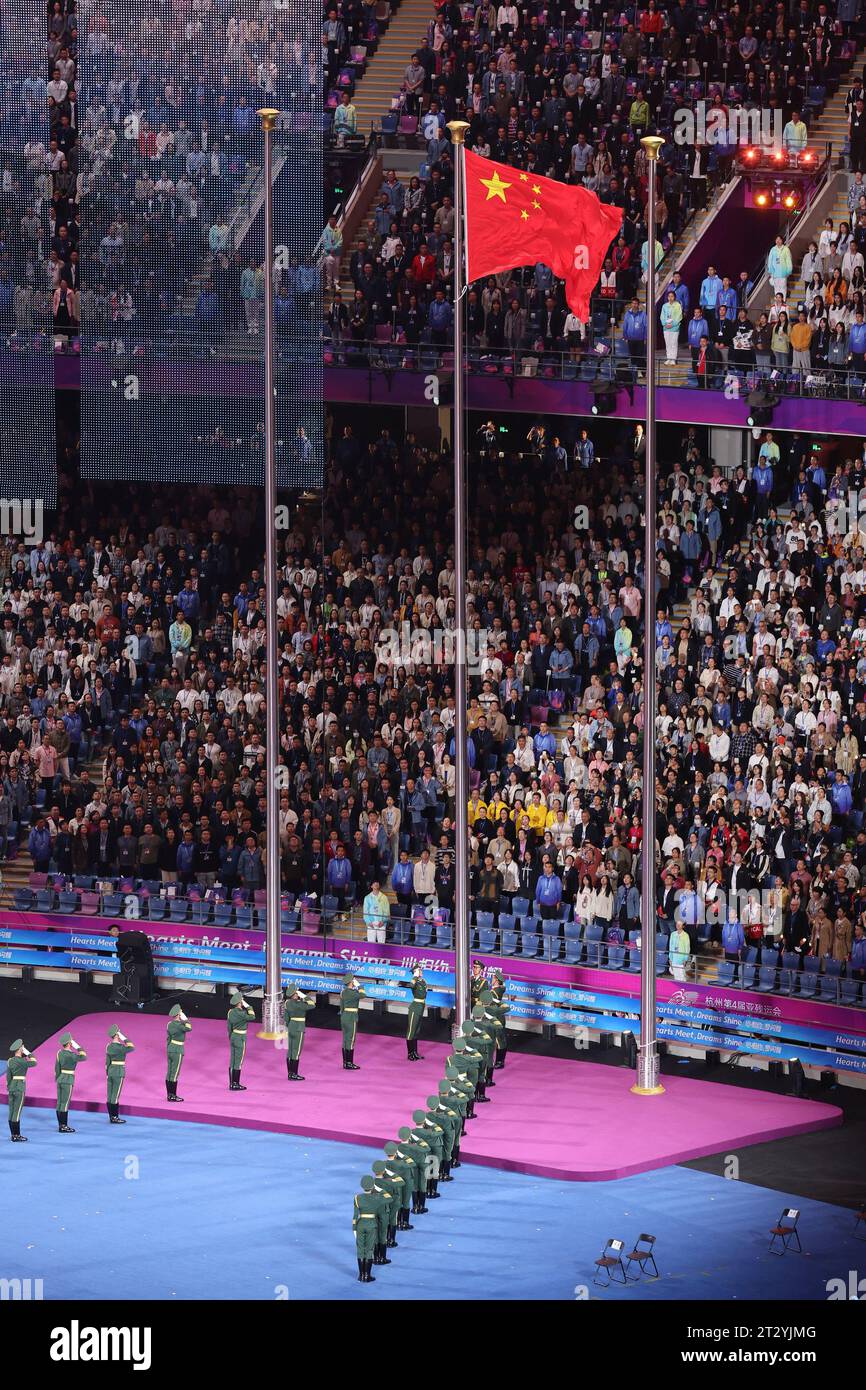 Hangzhou. 22nd Oct, 2023. The Chinese national flag is raised during ...