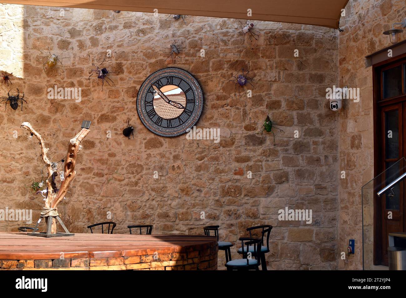 Paphos, Cyprus - September 27, 2023: Wall decorated with spiders, bugs ...