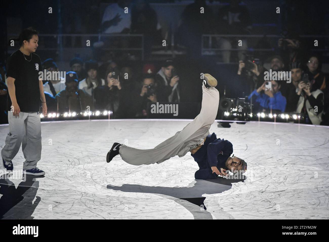 Paris, France. 22nd Oct, 2023. Breakdancer Ami performs challenging ...