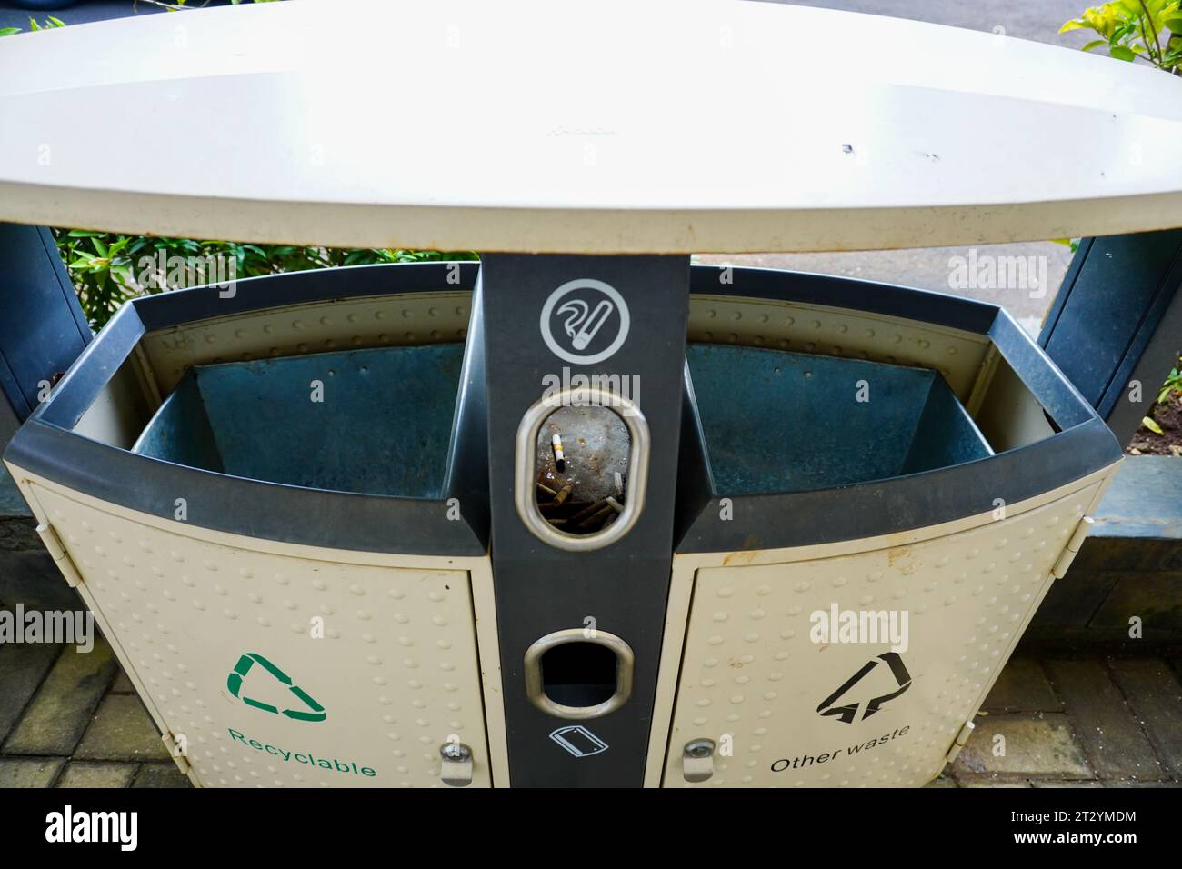 Top-down view of a combination of a multifunctional trash can and an ...