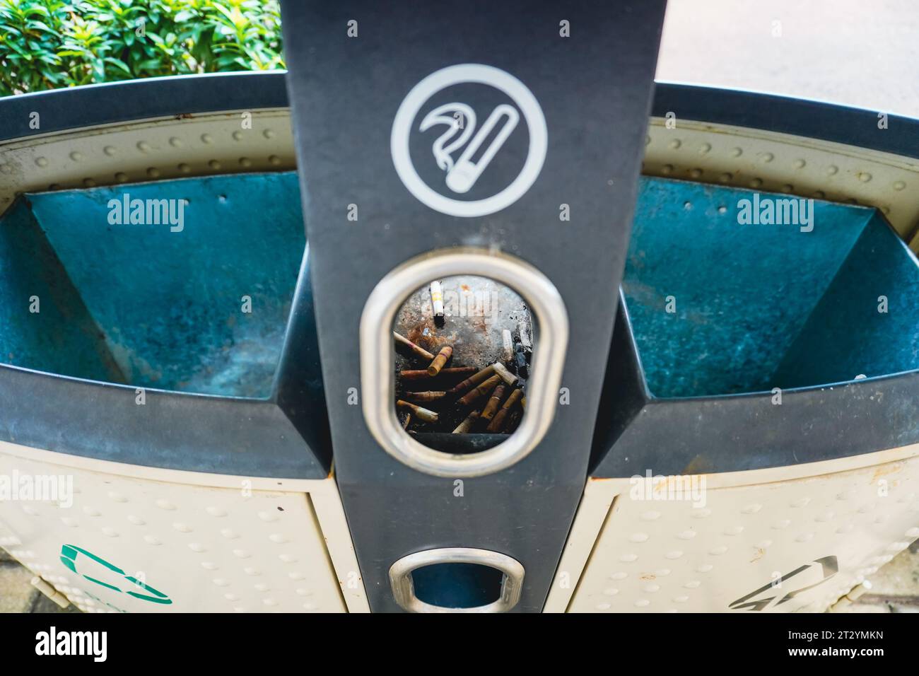 Top-down view of a combination of a multifunctional trash can and an ...