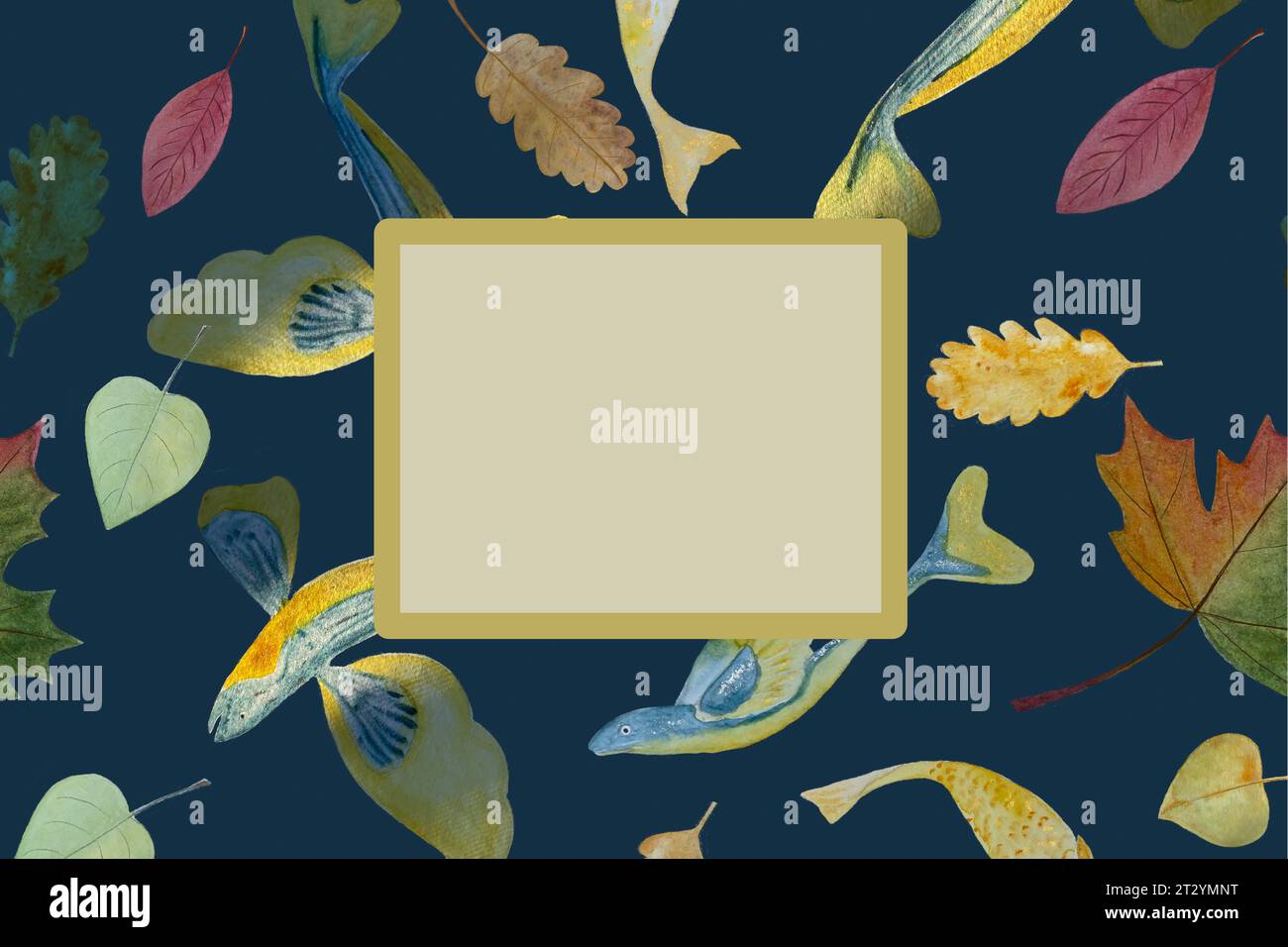 Watercolor hand drawn fishes banner Stock Photo - Alamy