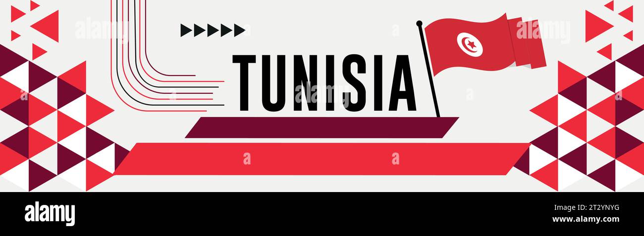 TUNISIA national day banner with map, flag colors theme background and ...