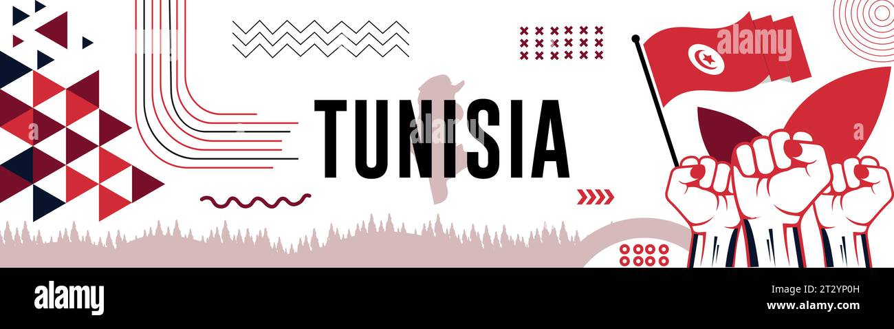 TUNISIA national day banner with map, flag colors theme background and ...