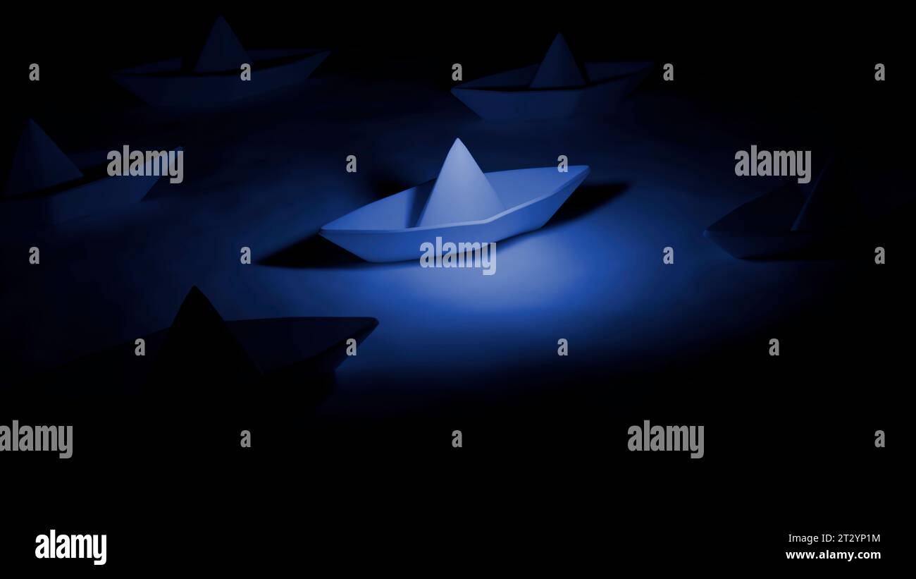 Abstract white paper boats under the light and in the shadow. Design ...