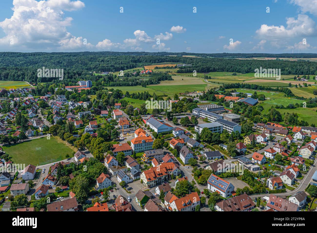 Aerial view to the little Town of Bad Schussenried, a wellness resort ...