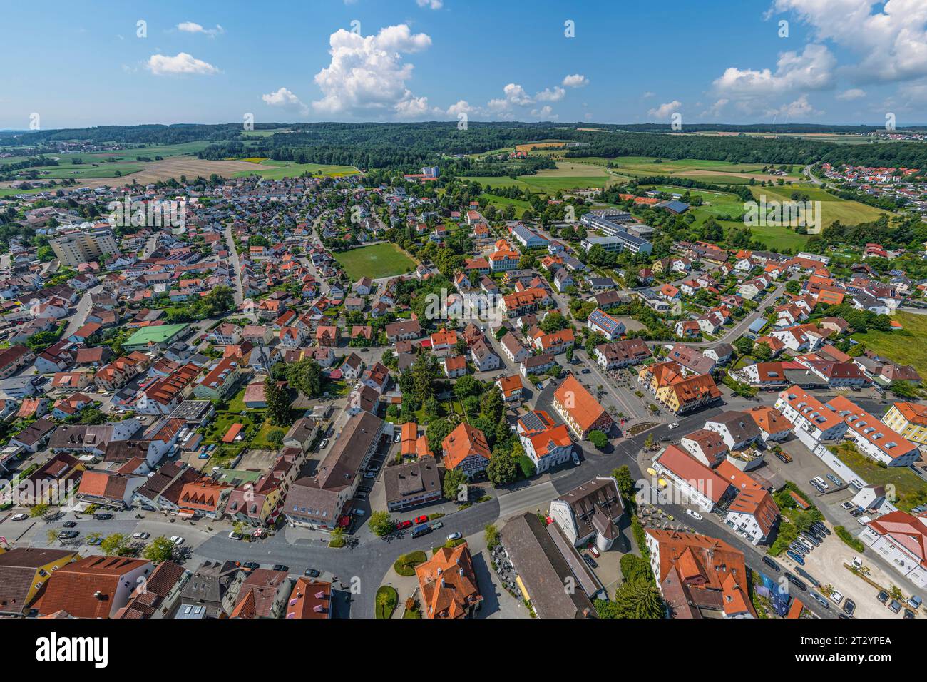 Aerial view to the little Town of Bad Schussenried, a wellness resort ...