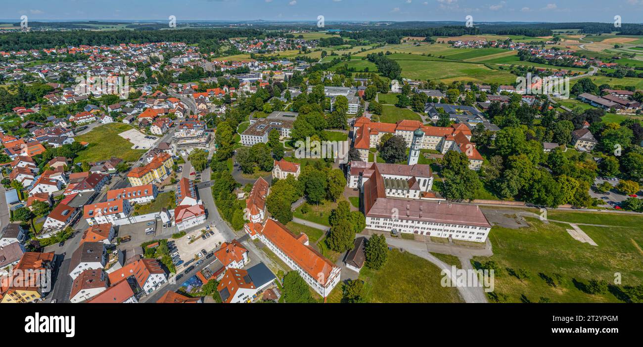 Aerial view to the little Town of Bad Schussenried, a wellness resort ...