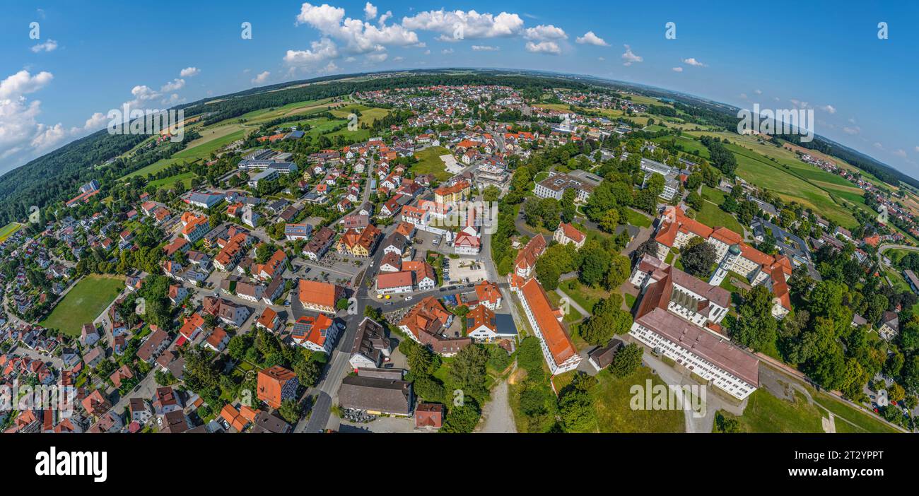 Aerial view to the little Town of Bad Schussenried, a wellness resort ...