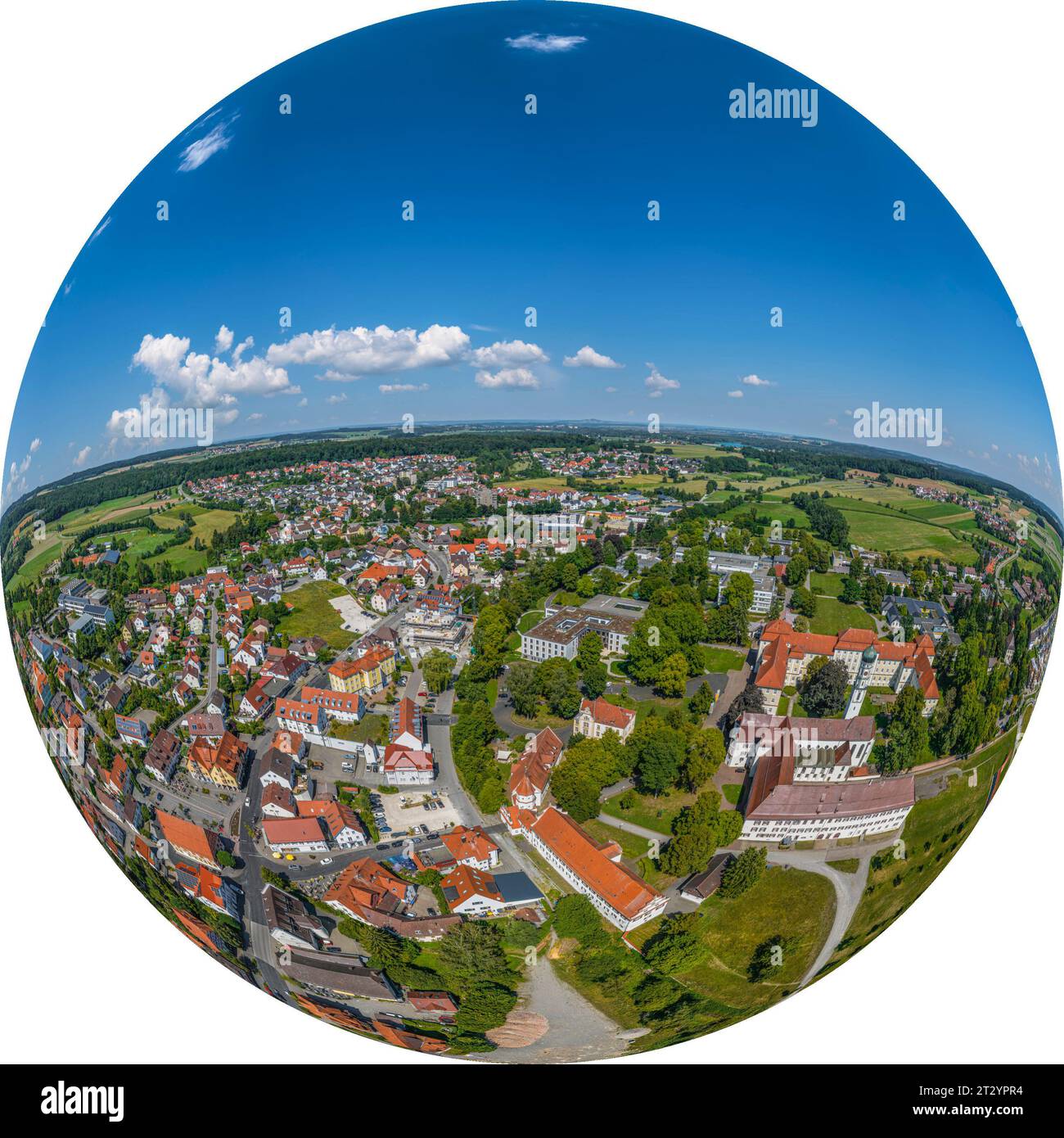 Aerial view to the little Town of Bad Schussenried, a wellness resort ...