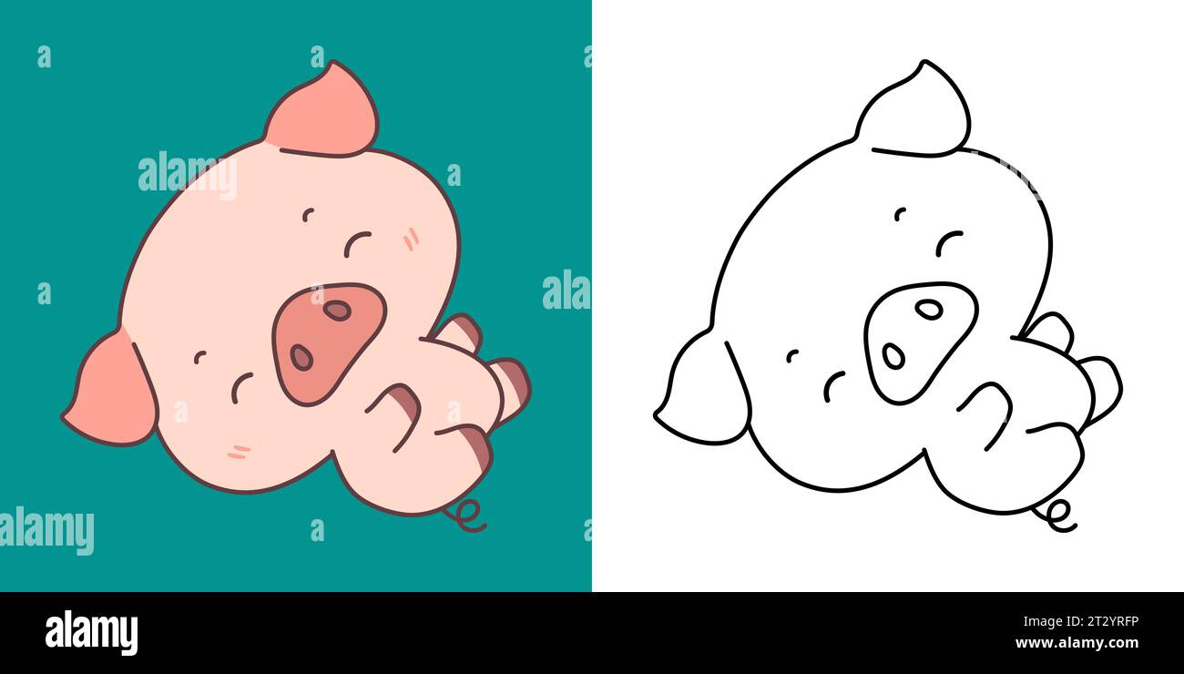 Kawaii Baby Pig for Coloring Page and Illustration. Adorable Clip Art ...