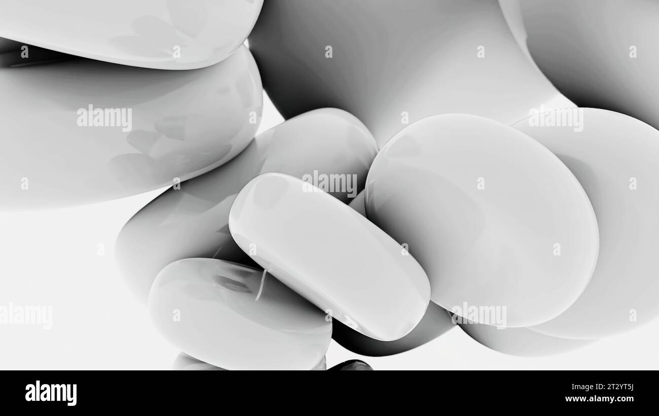 Abstract animation of monochrome small beads rotating and moving one by ...