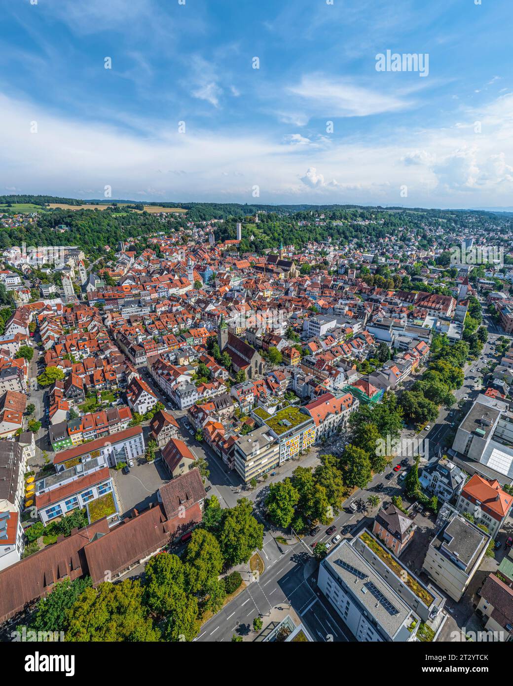 Aerial view to the city of Ravensburg, a beautiful district town in ...
