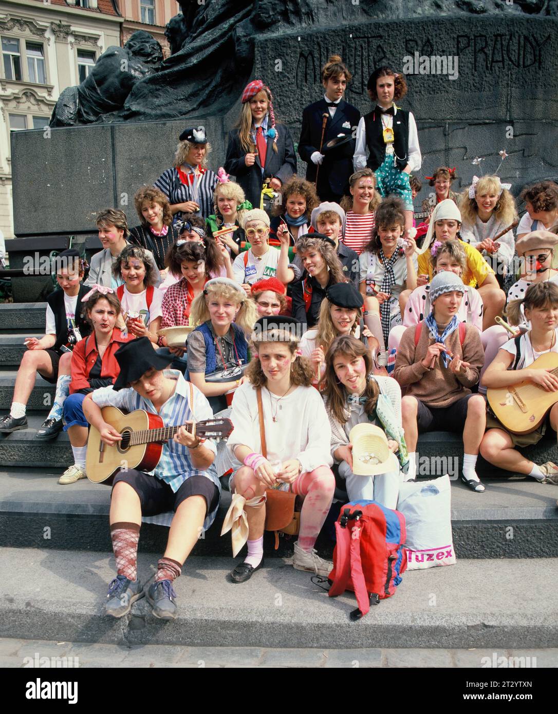 Czech Republic. Prague. Old Town. Group of young women sitting on Jan ...