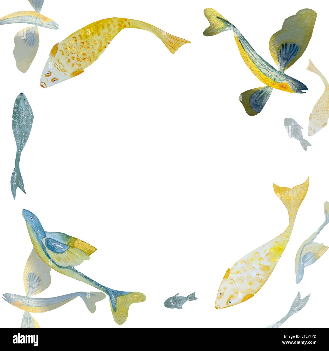 Watercolor fishes wreath isolated on white Stock Photo - Alamy