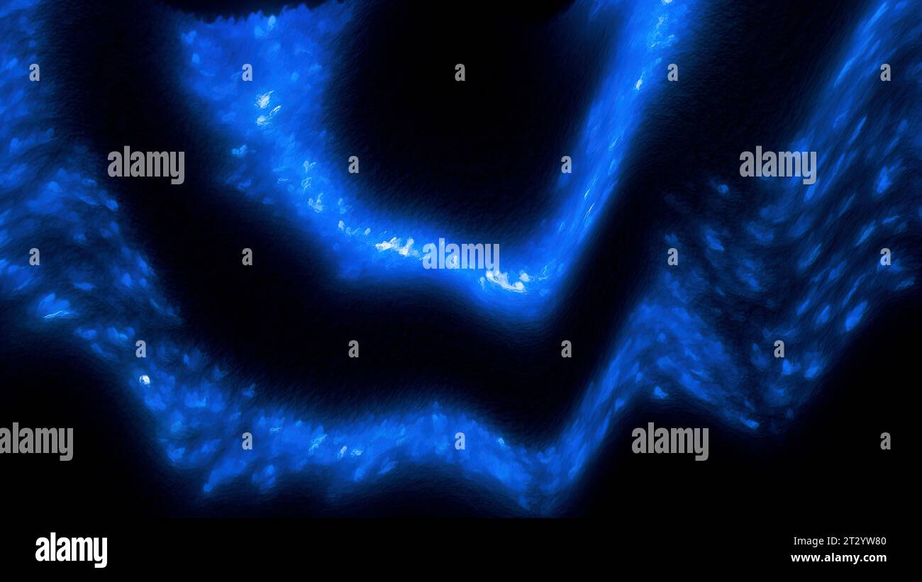Fluctuating arcuate shapes on a black background. Motion. Water glowing ...