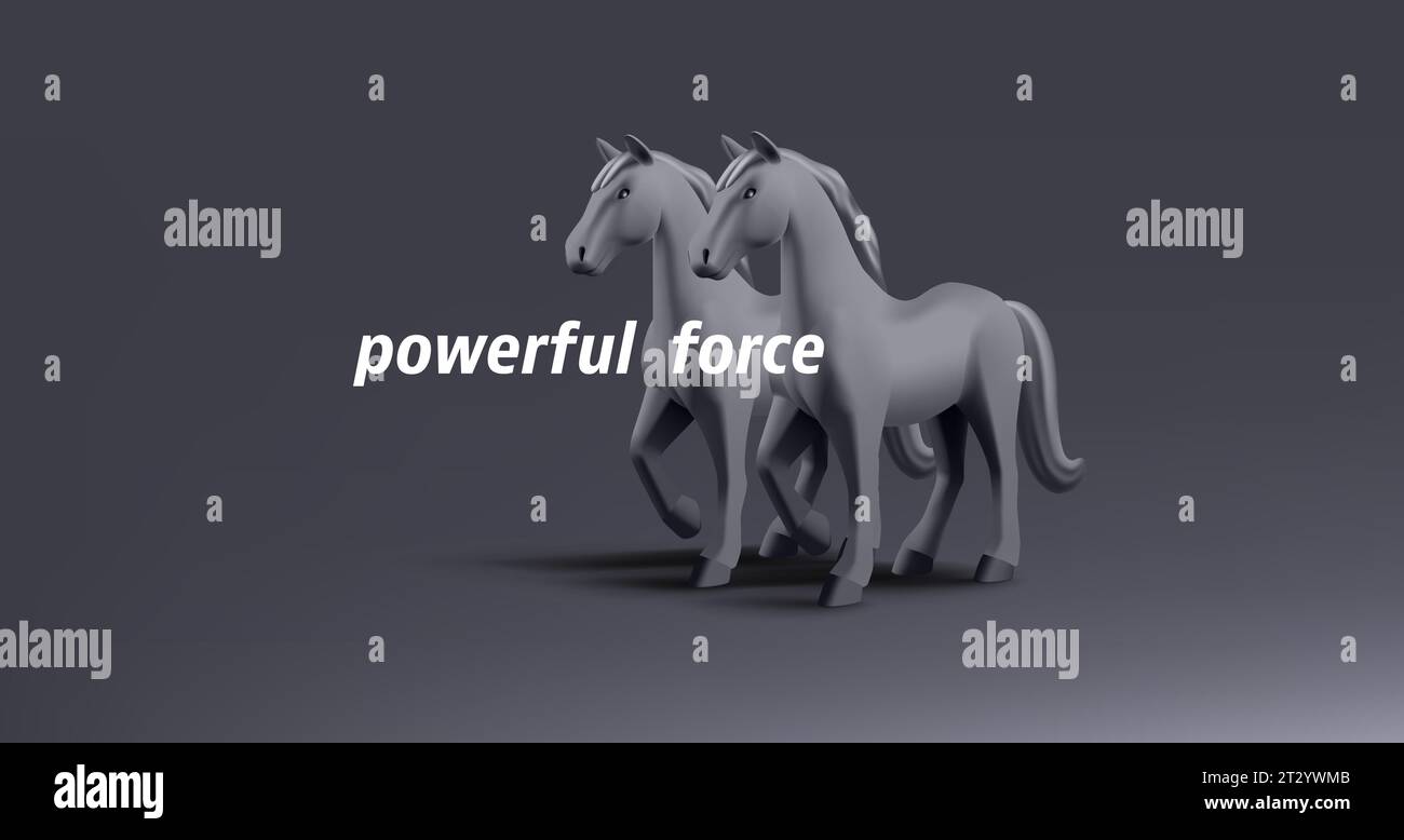 3d render illustration of tow black horses, horse power, strong animal ...