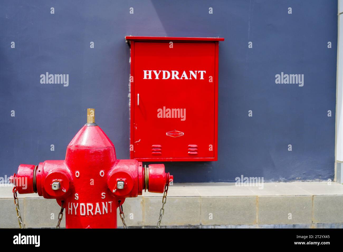 Front view of a hydrant box attached to an outdoor wall Stock Photo - Alamy