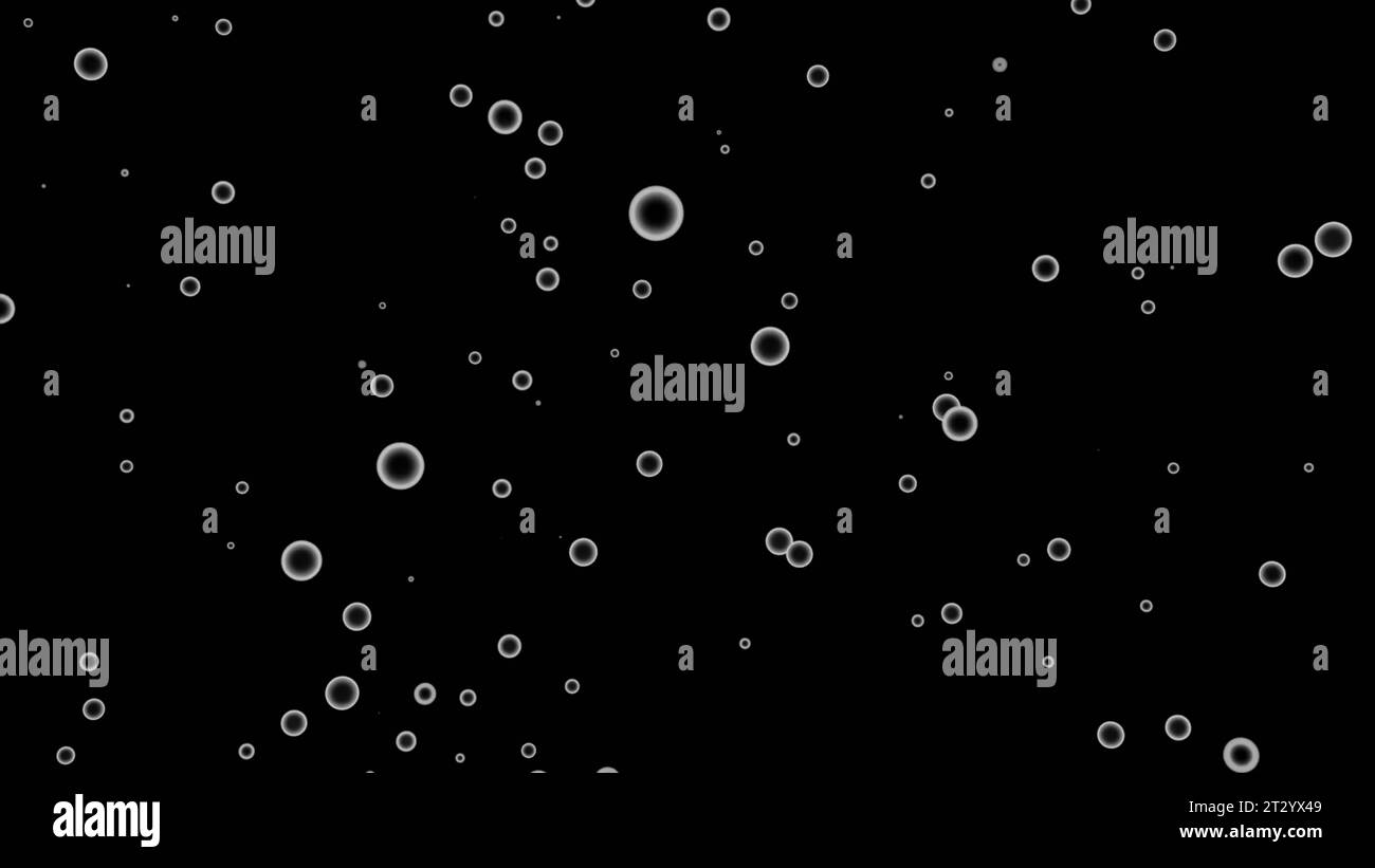 Randomly flying air bubbles on a black background. Design. Rising up ...