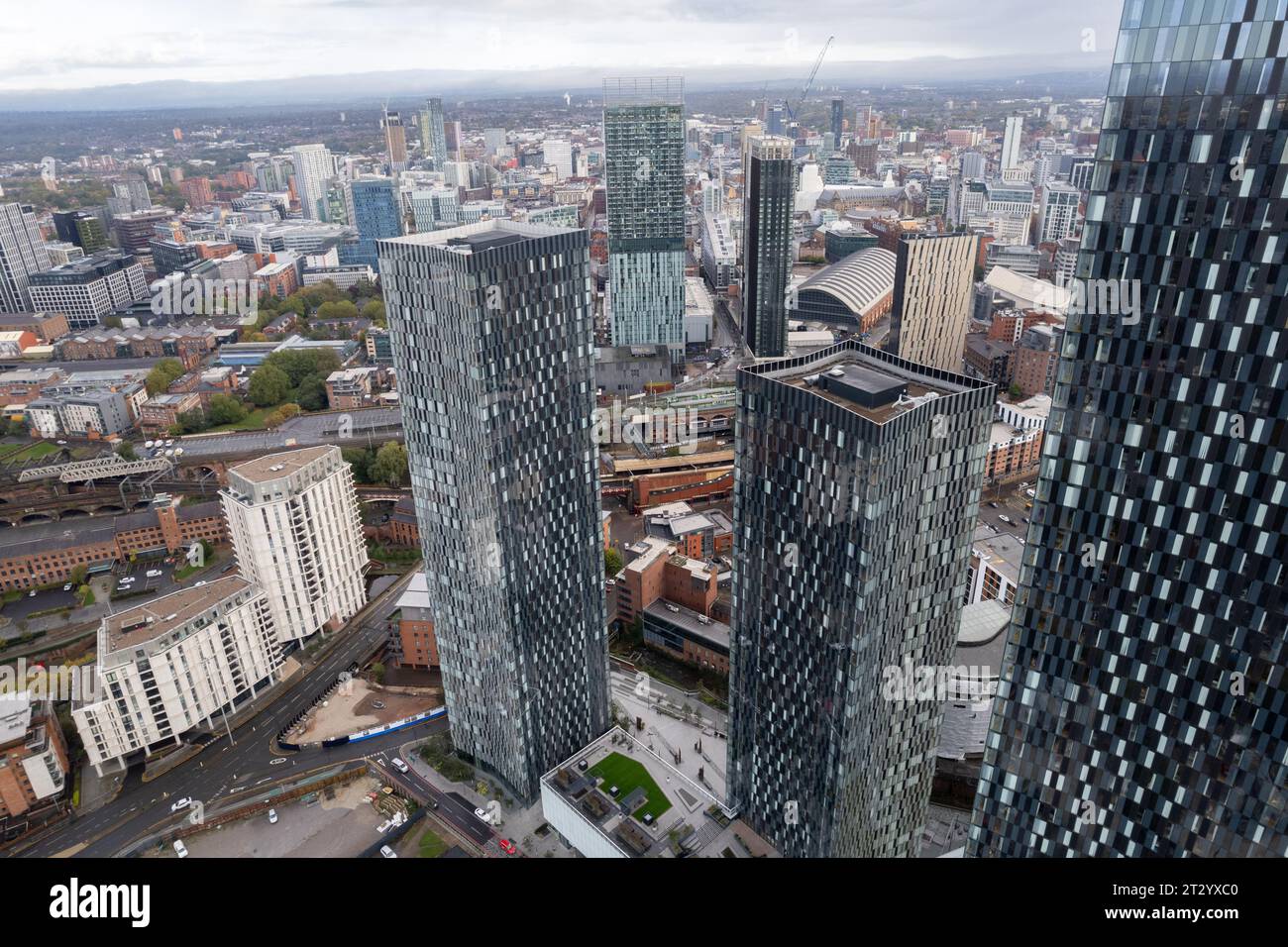 Manchester City Centre Drone Aerial View Above Building Work Skyline ...