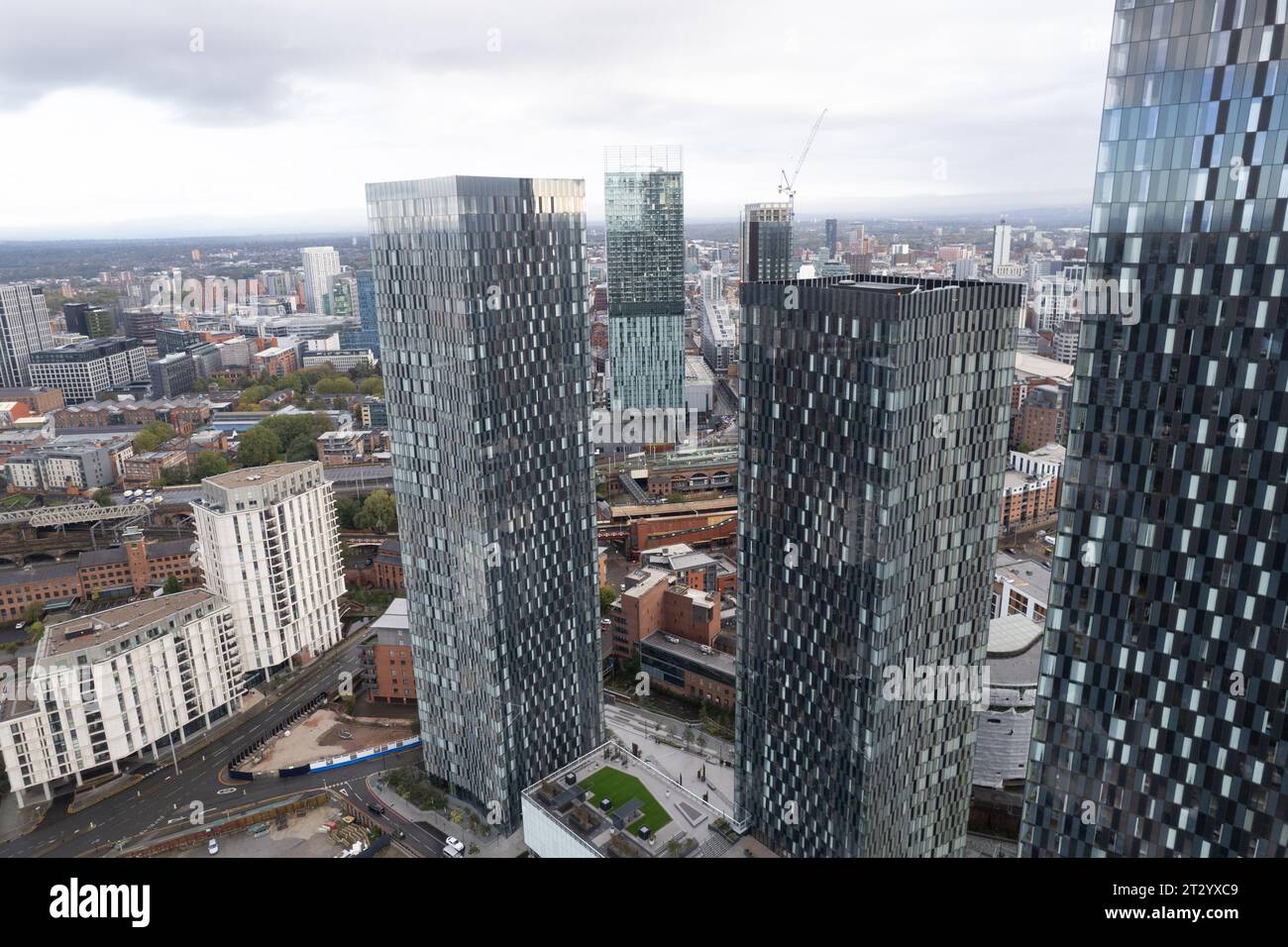 Manchester City Centre Drone Aerial View Above Building Work Skyline ...