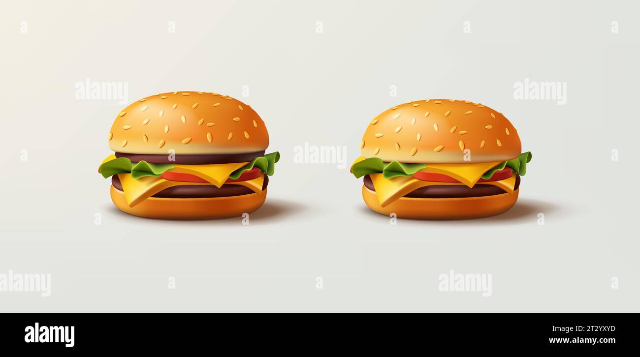Cheeseburger 3d illustration, single and double beef meat, realistic ...