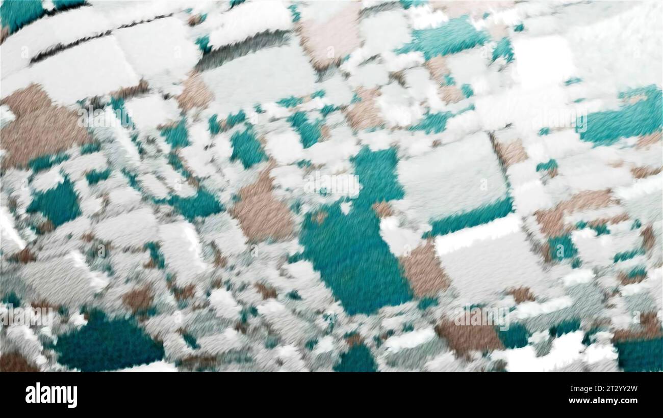 Abstract flowing blurred pixelated objects. Motion. Big and small cubes ...