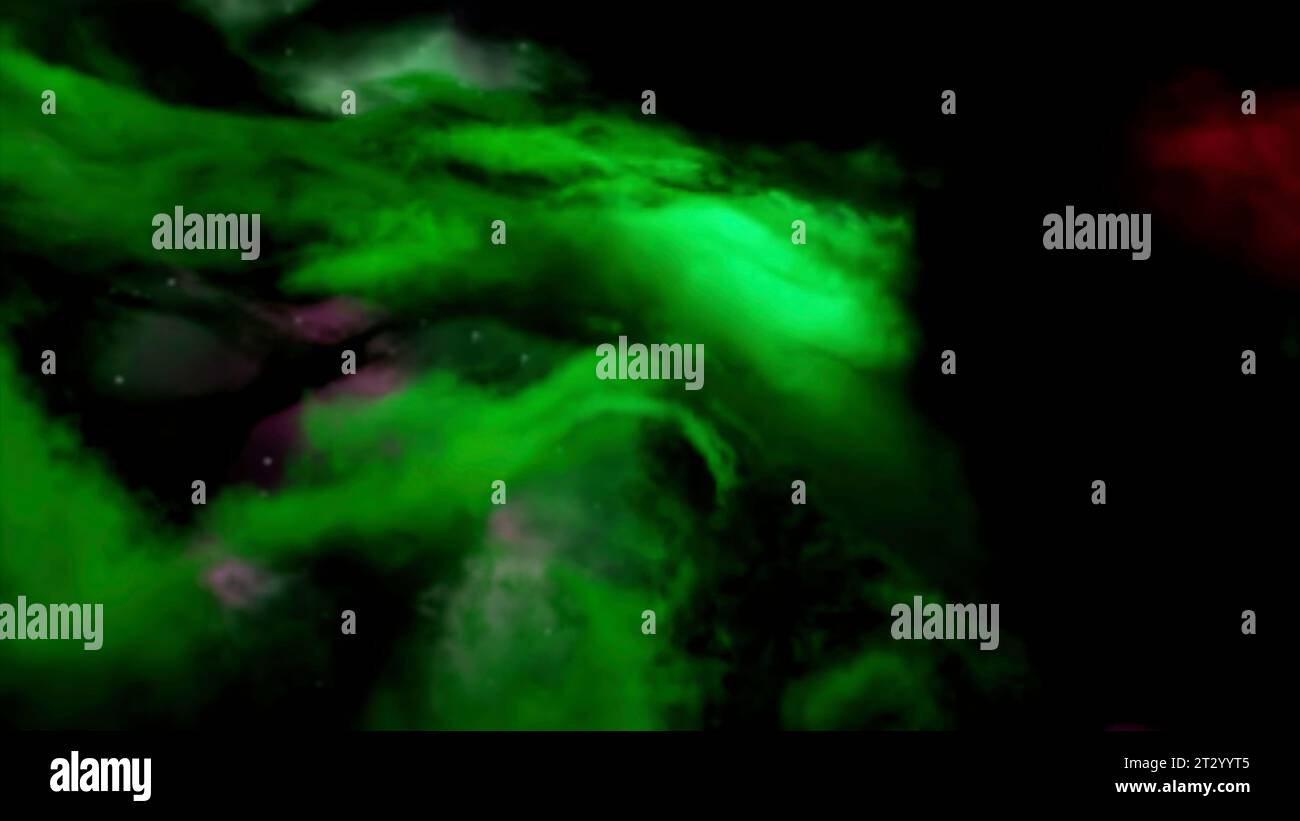 Vividly flying psychedelic color changing stormy clouds in a nebula in ...