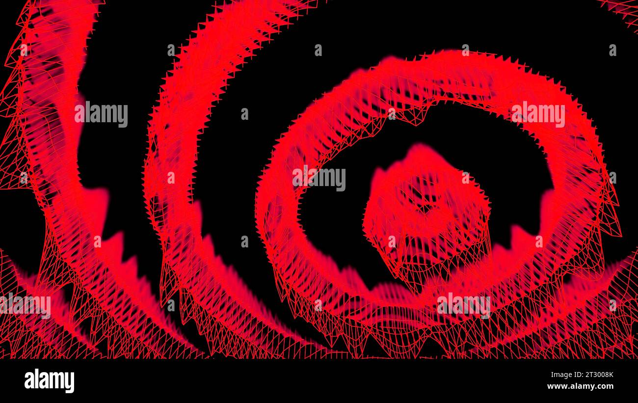 Abstract concentric fluctuating ring silhouettes on a black background ...