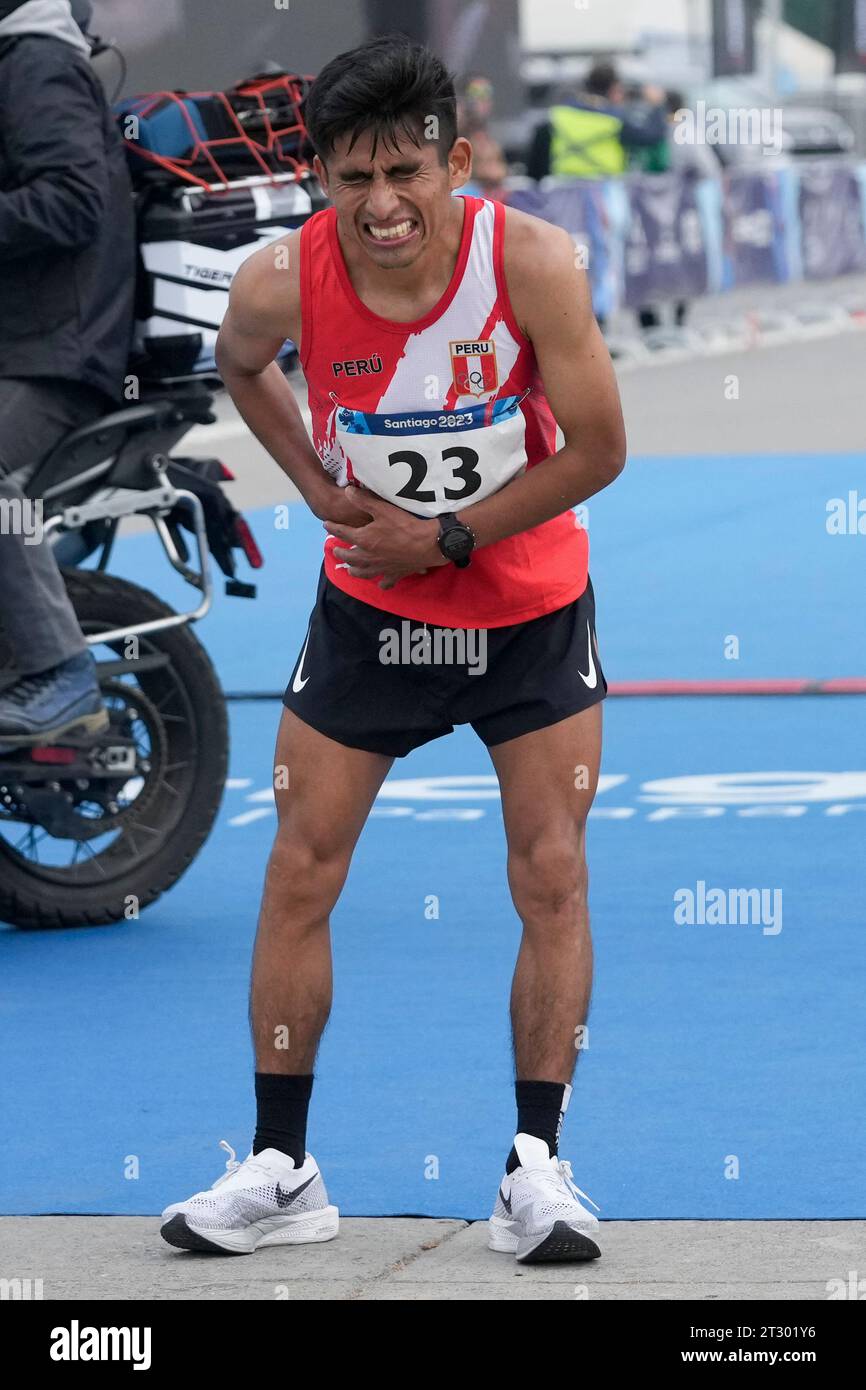 Peru's Luis Fernando Ostos gestures after winning the bronze medal in ...