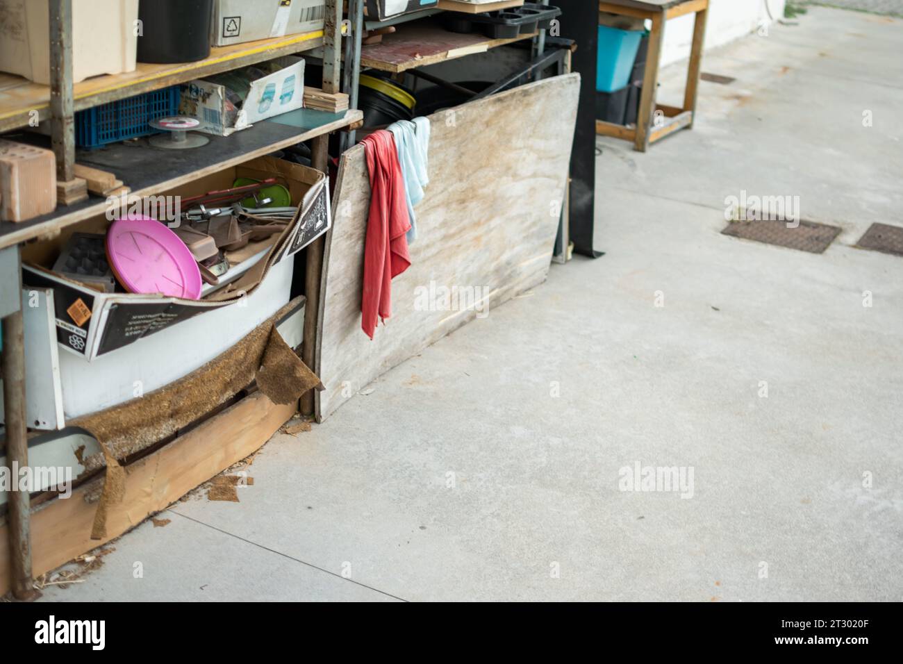 Accumulated shelves of garbage and clutter showing syndromes and waste ...