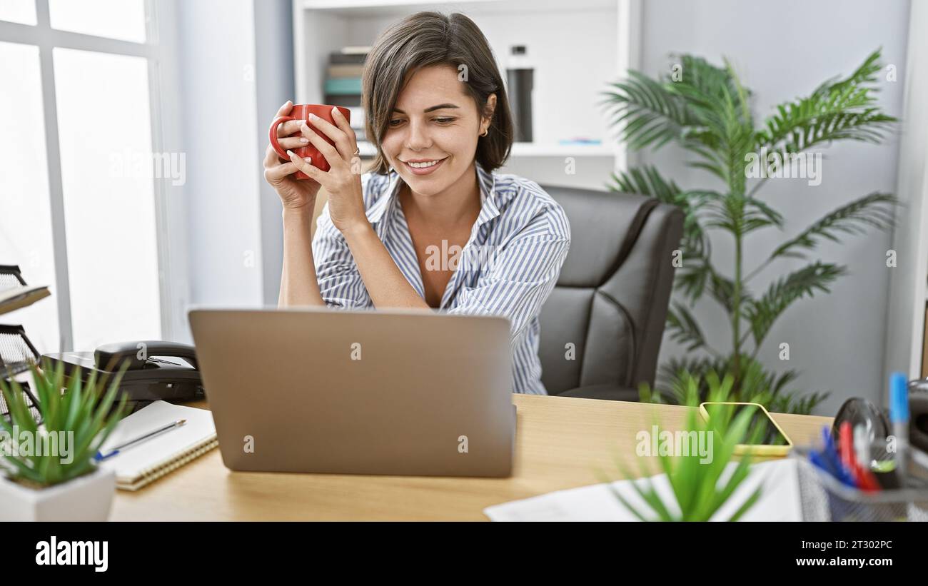 Confident young hispanic woman boss, with beautiful smile and short ...