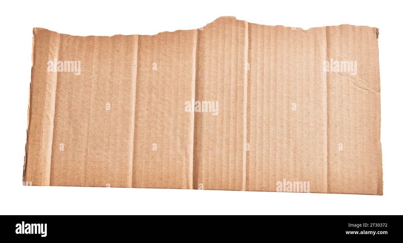 One ripped piece of cardboard material over isolated white background ...