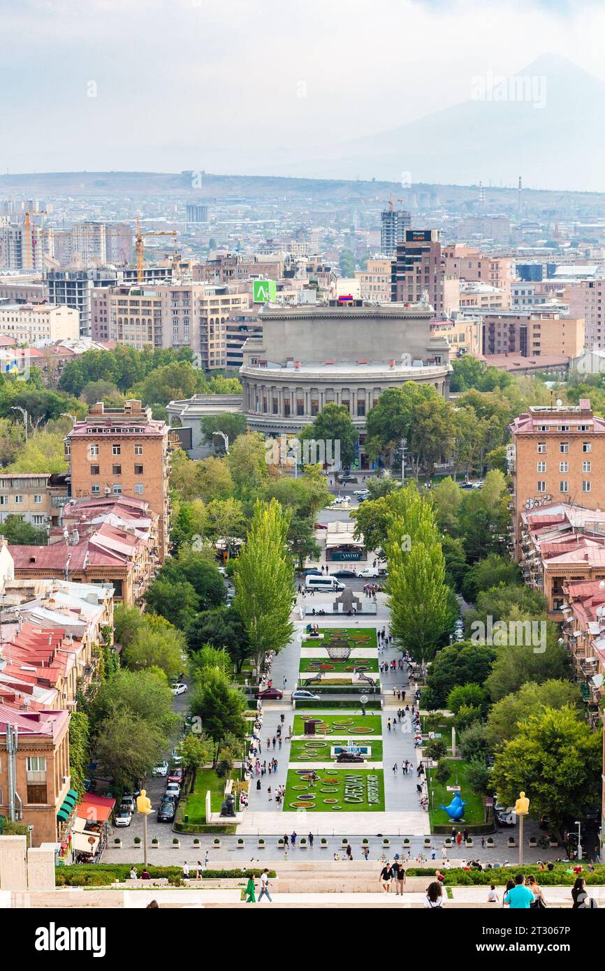 Yerevan, Armenia - September 29, 2023: view of green Tamanyan street ...