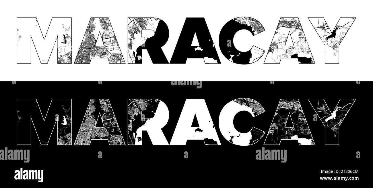 Maracay City Name (Venezuela, South America) with black white city map ...