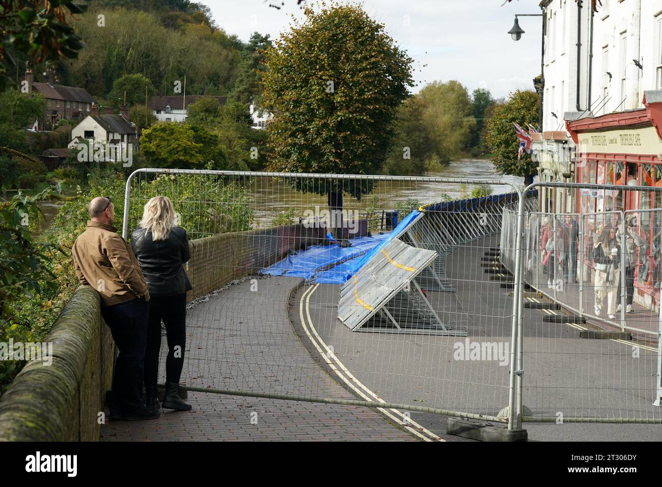 Flood barriers along Iron Bridge over the River Severn in Shropshire ...