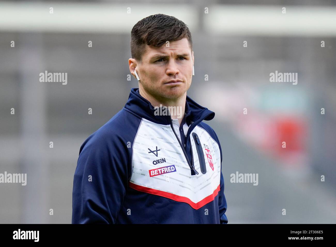 John Bateman #11 of England inspects the pitch before the Rugby League ...