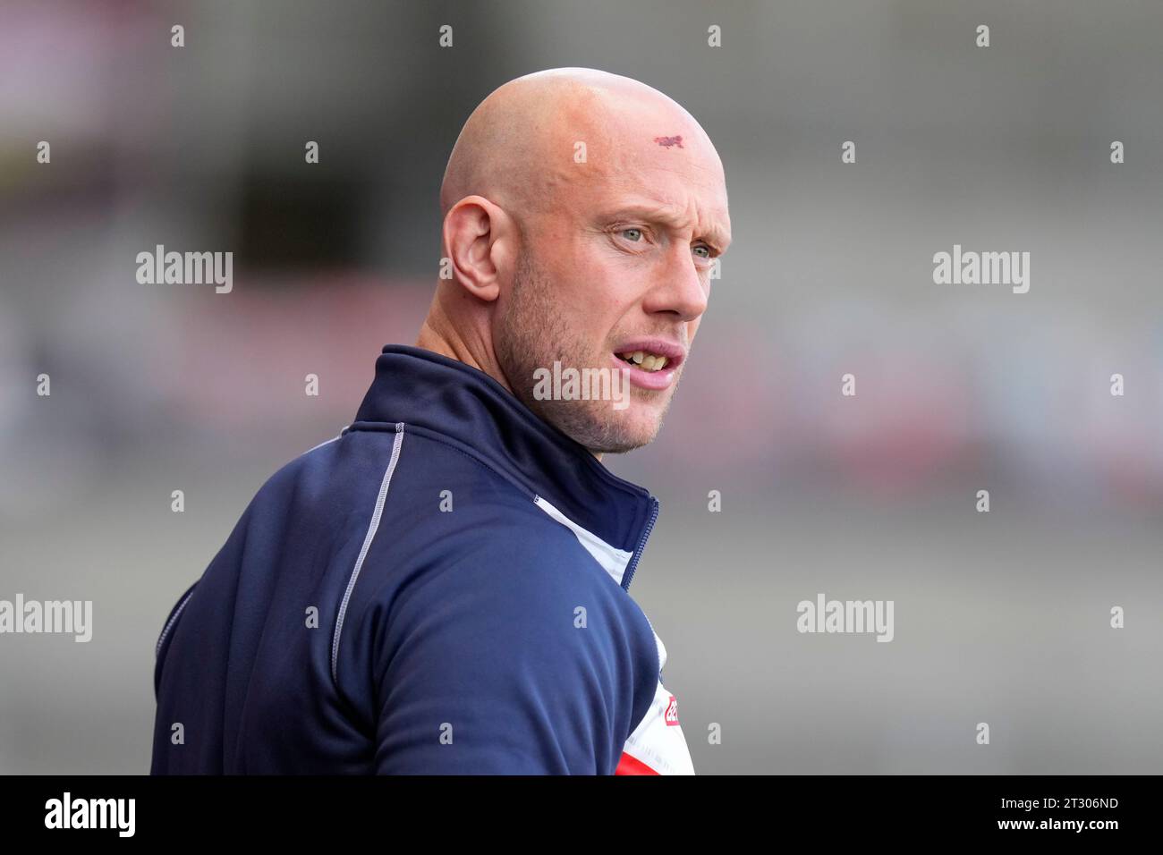 Chris Hill #16 of England inspects the pitch before the Rugby League ...