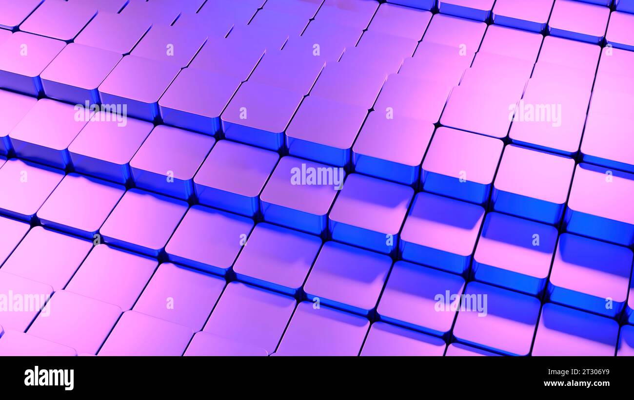 Pink rows of waving cubes. Design. Up and down motion of 3d blocks ...