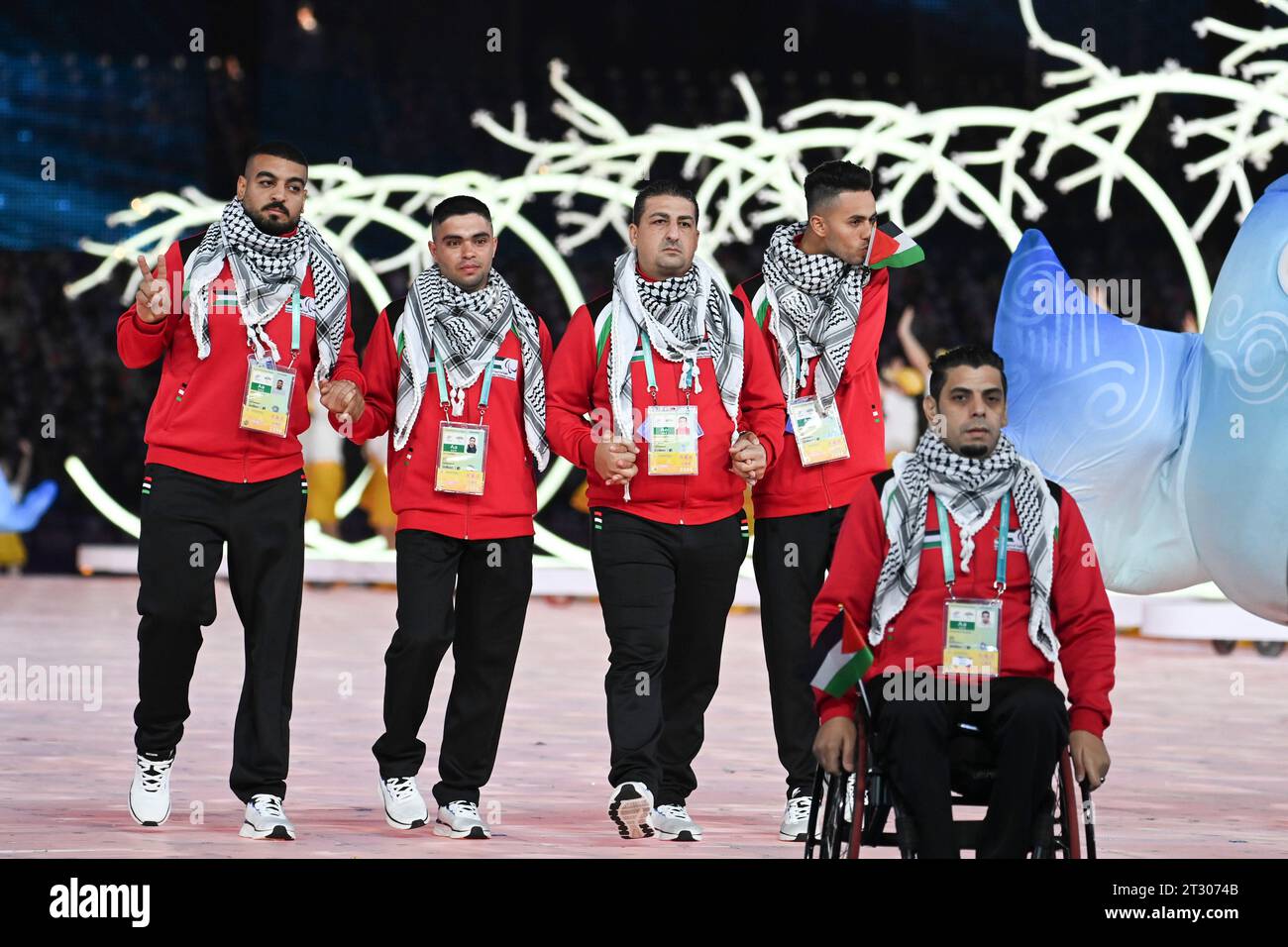 Hangzhou. 22nd Oct, 2023. Delegation of Palestine parade into the ...