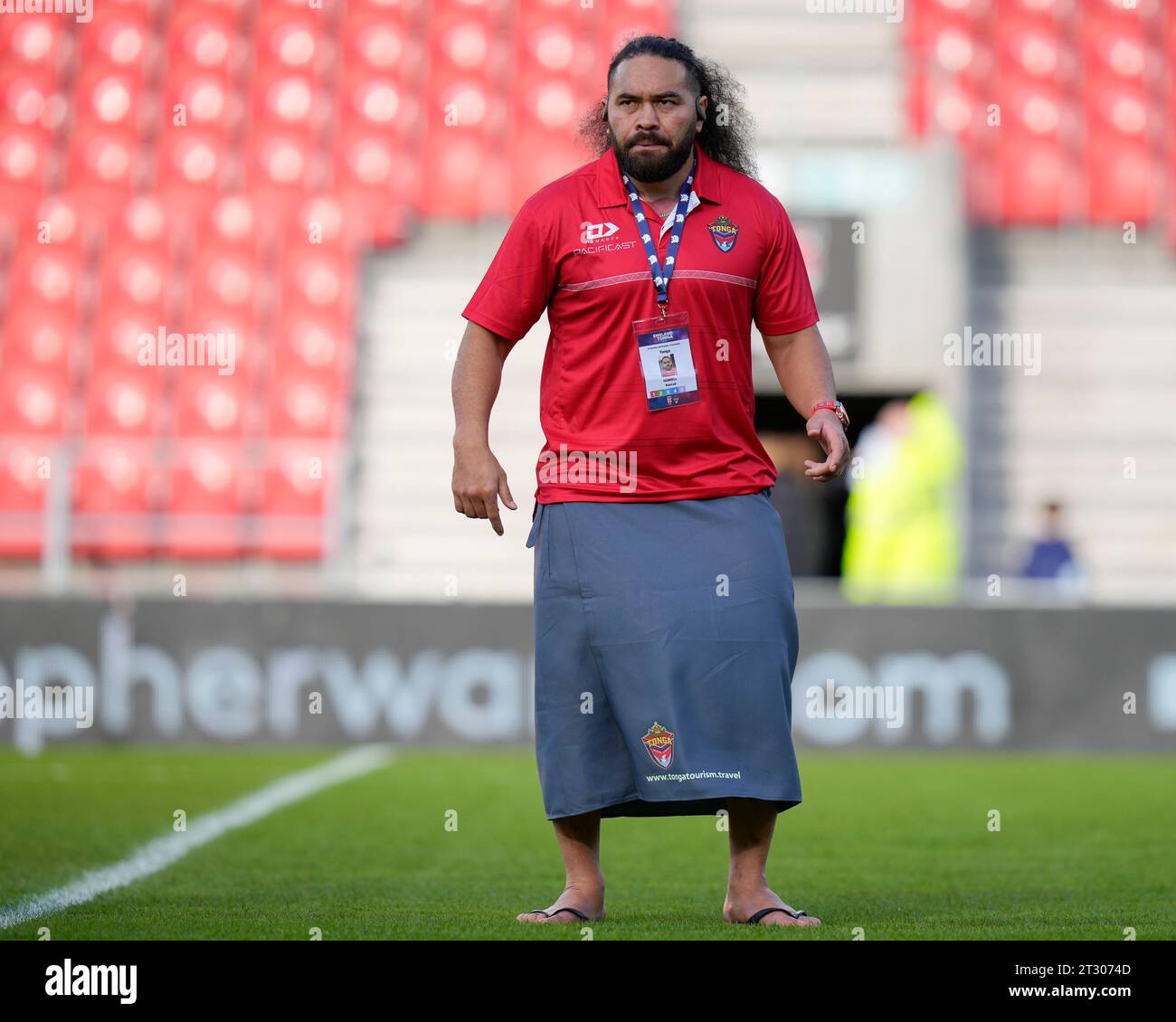 Konrad Hurrell inspects the pitch before the Rugby League International ...
