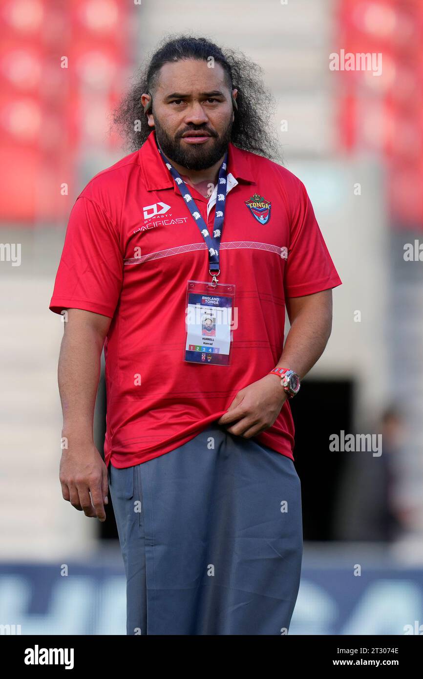 Konrad Hurrell inspects the pitch before the Rugby League International ...