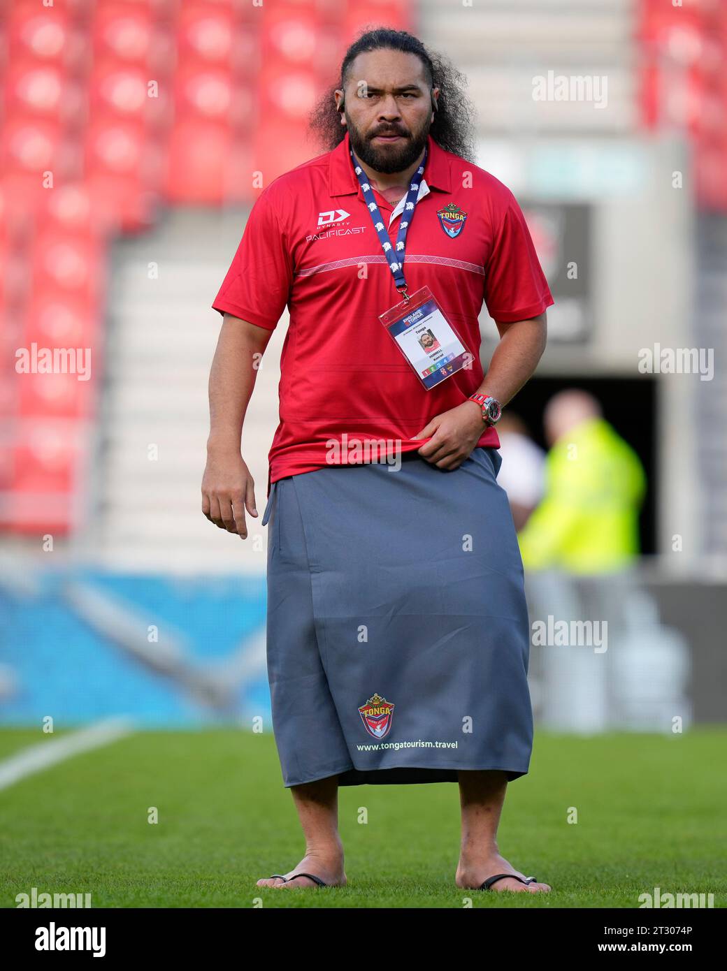 Konrad Hurrell inspects the pitch before the Rugby League International ...