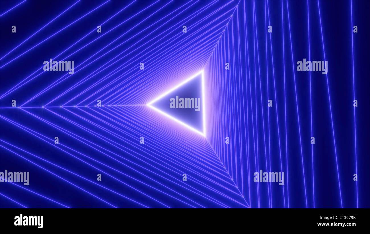 Neon triangles, abstract neon background, flight forward through triangular corridor. Motion ...