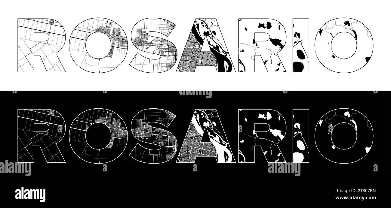 Rosario City Name (Argentina, South America) with black white city map ... Rosario City Name (Argentina, South America) with black white city map ...