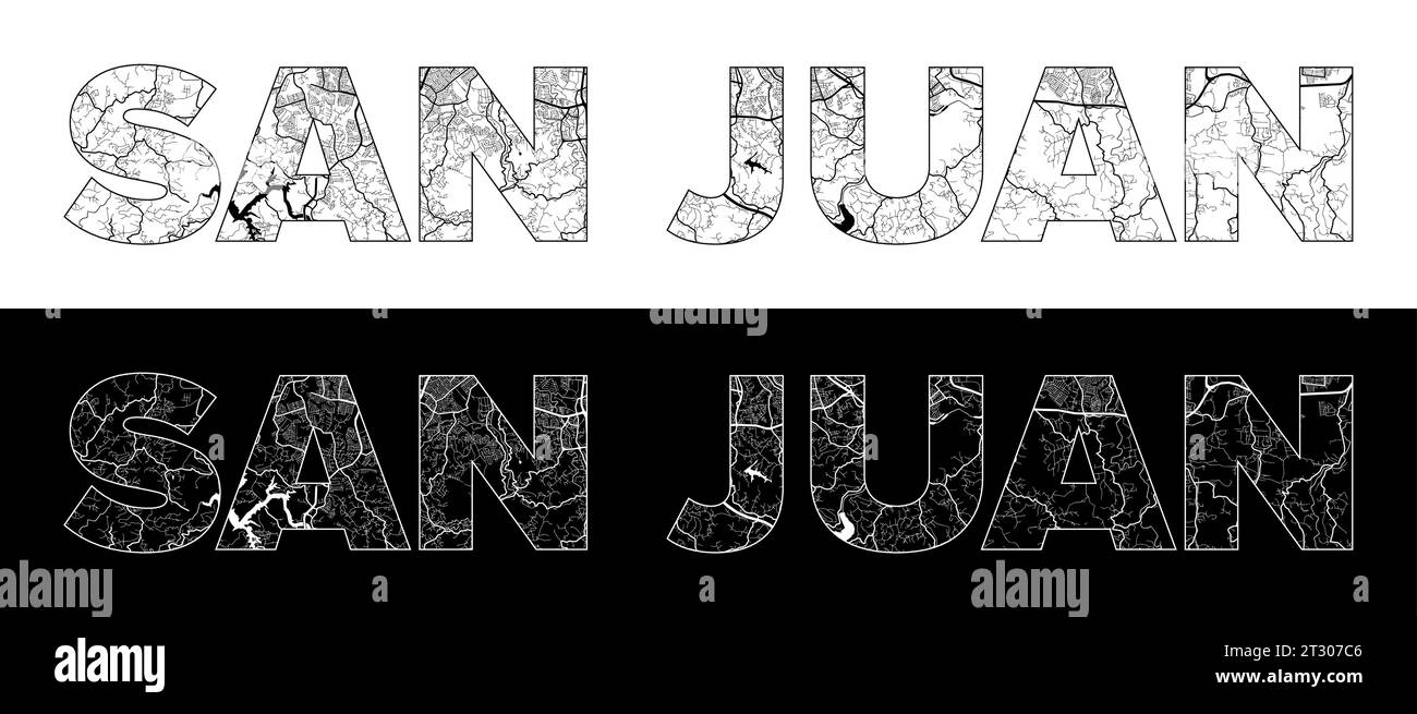 San Juan City Name (Puerto Rico, North America) with black white city ...