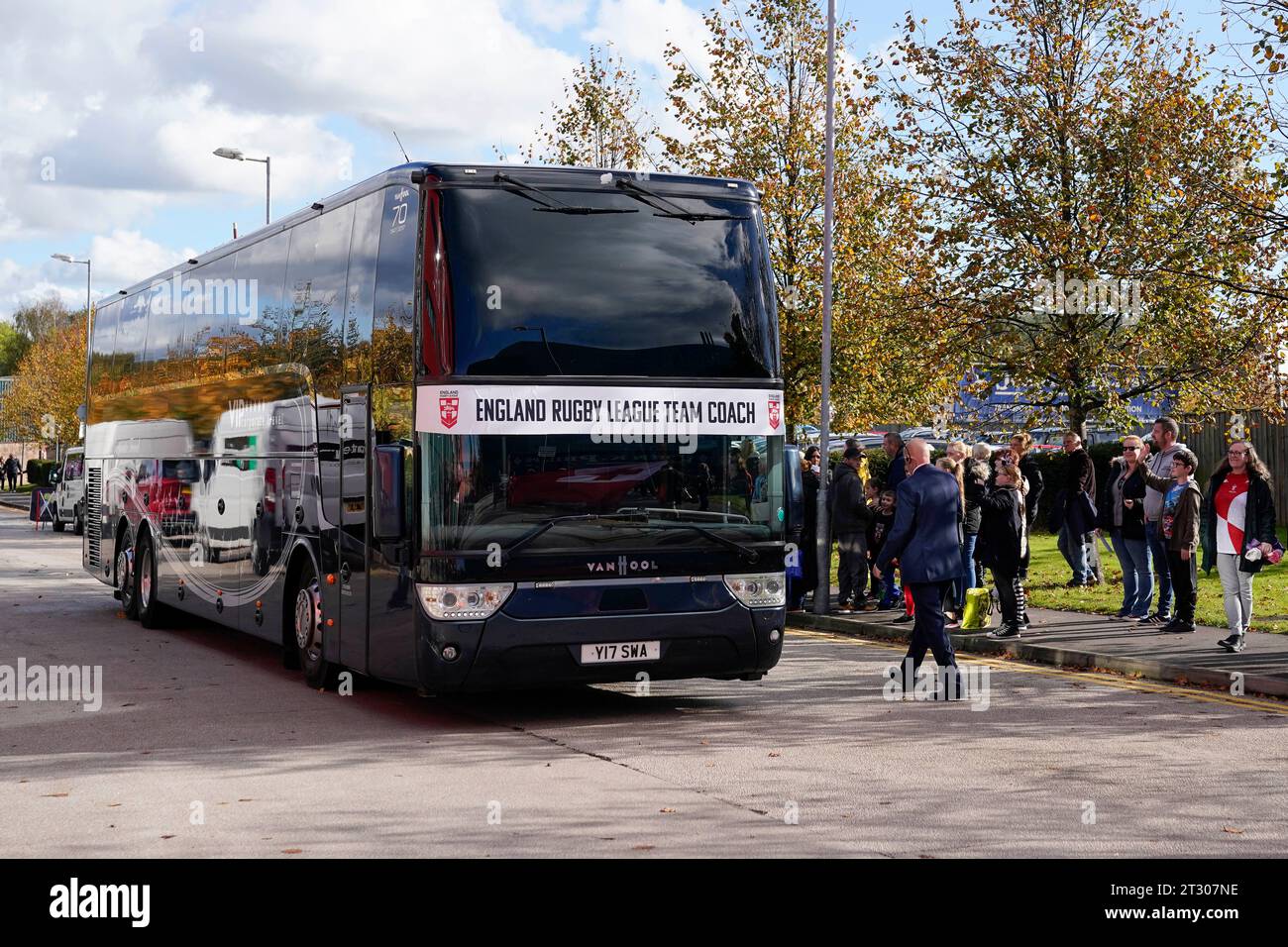 The England Team bus arrives at the stadium before the Rugby League ...