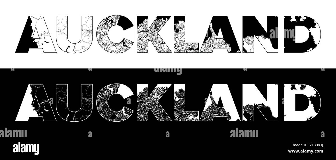 Auckland New Zealand City Name (New Zealand, Oceania) with black white ...